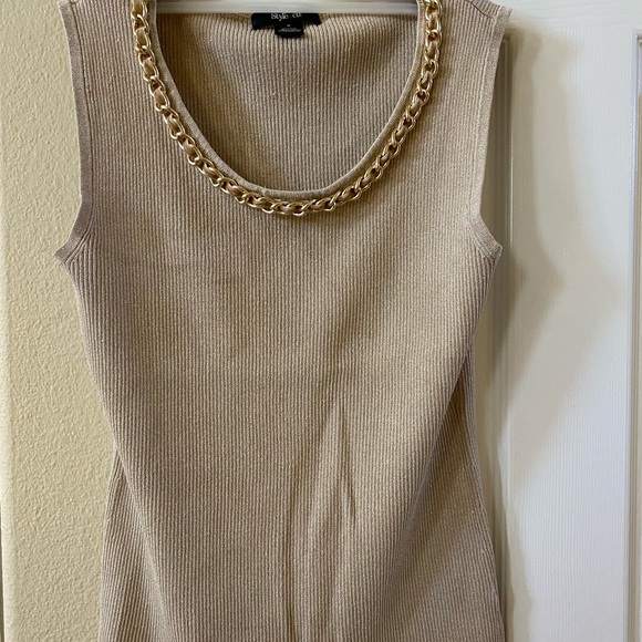 Tops | Lurex Gold Ribbed Tank Top Chain Detail | Poshmark